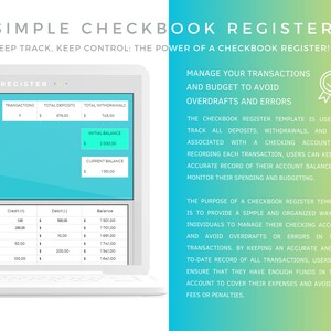 Simple Checkbook Register Google Sheets Spreadsheet, Track Your Bank ...