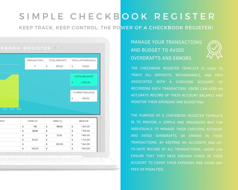 Simple Checkbook Register Google Sheets Spreadsheet, Track Your Bank ...