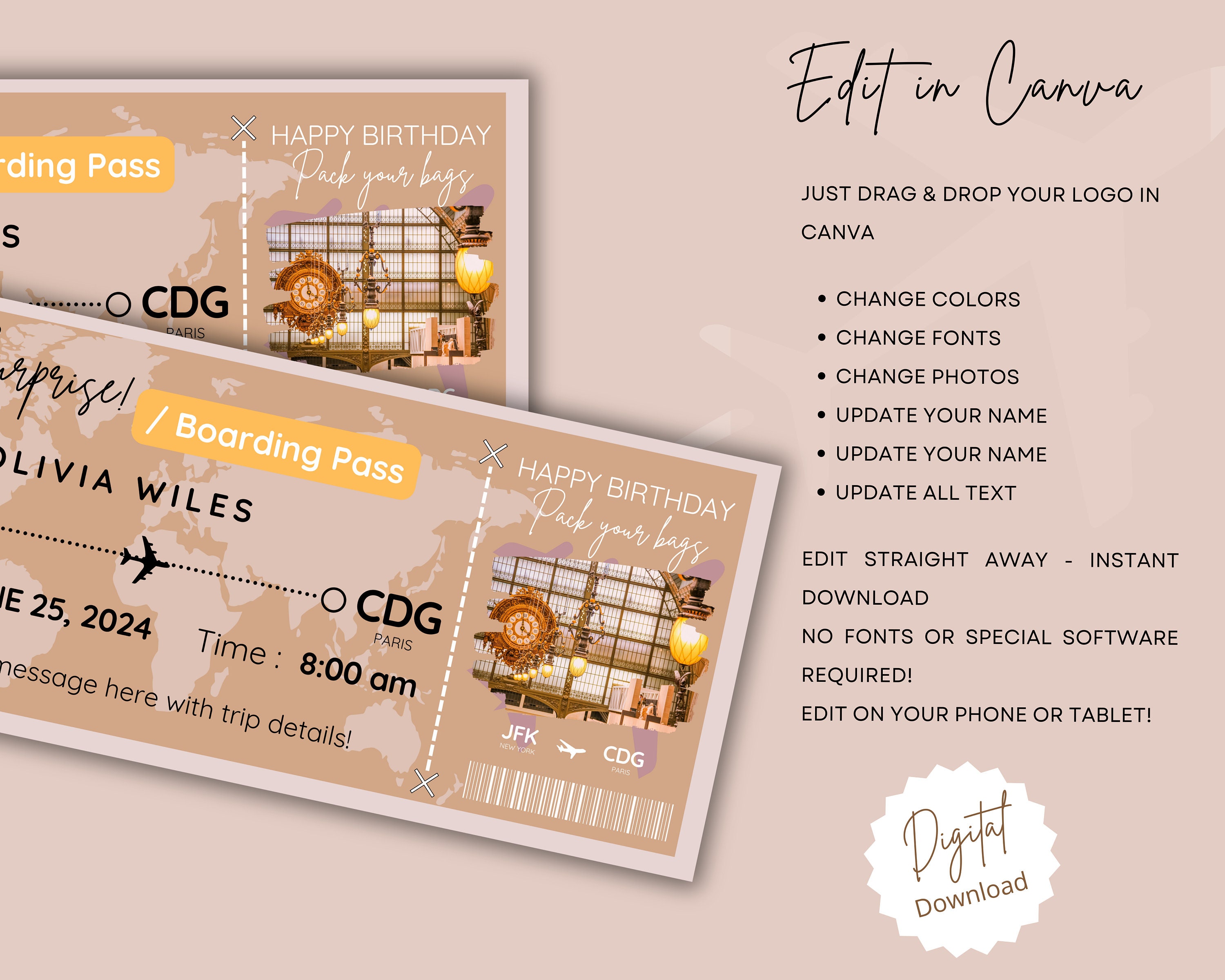 EDITABLE Boarding Ticket Template Surprise Boarding Pass - Etsy