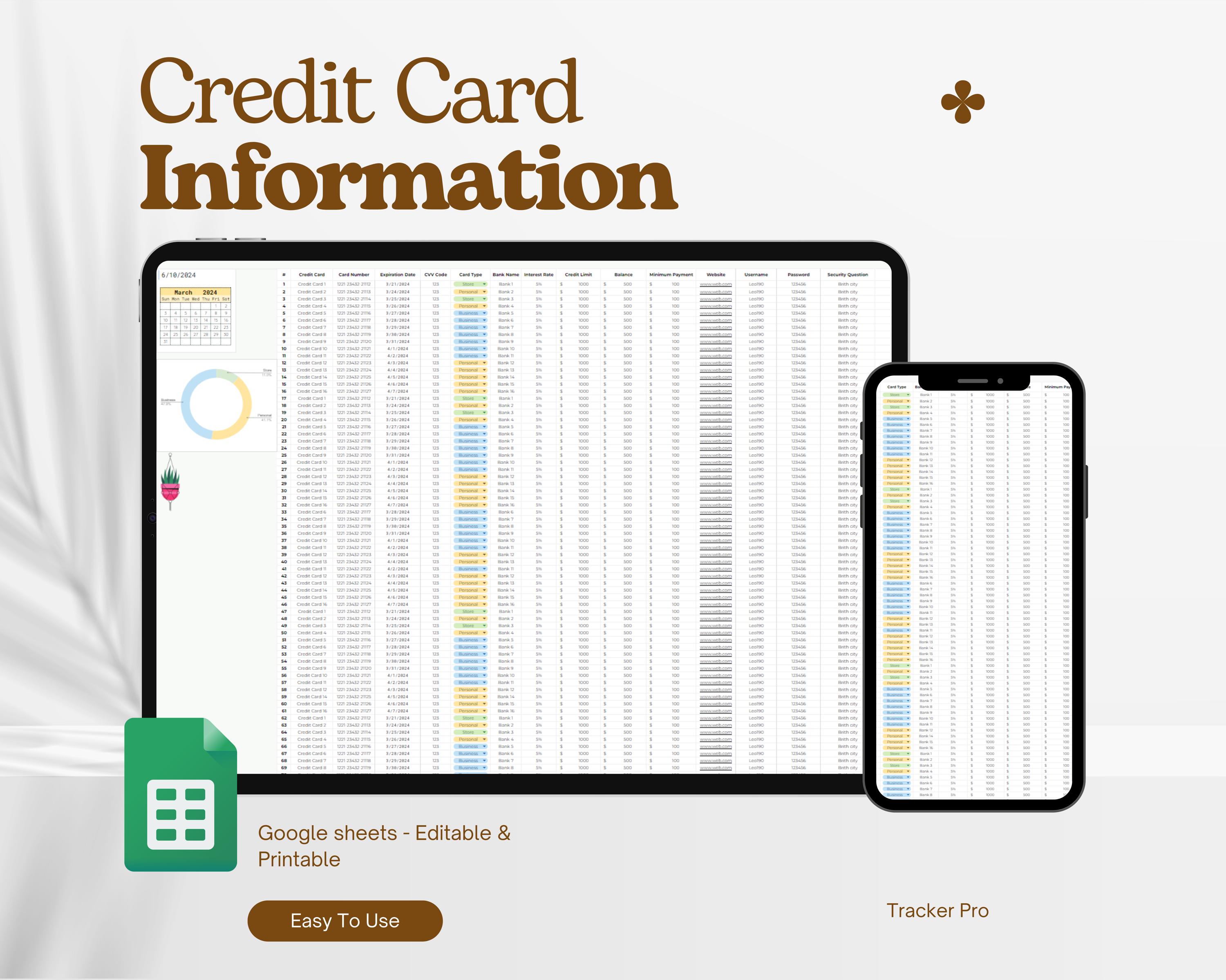 Credit Card Expense Tracker for Google Sheets & Excel, Credit ...
