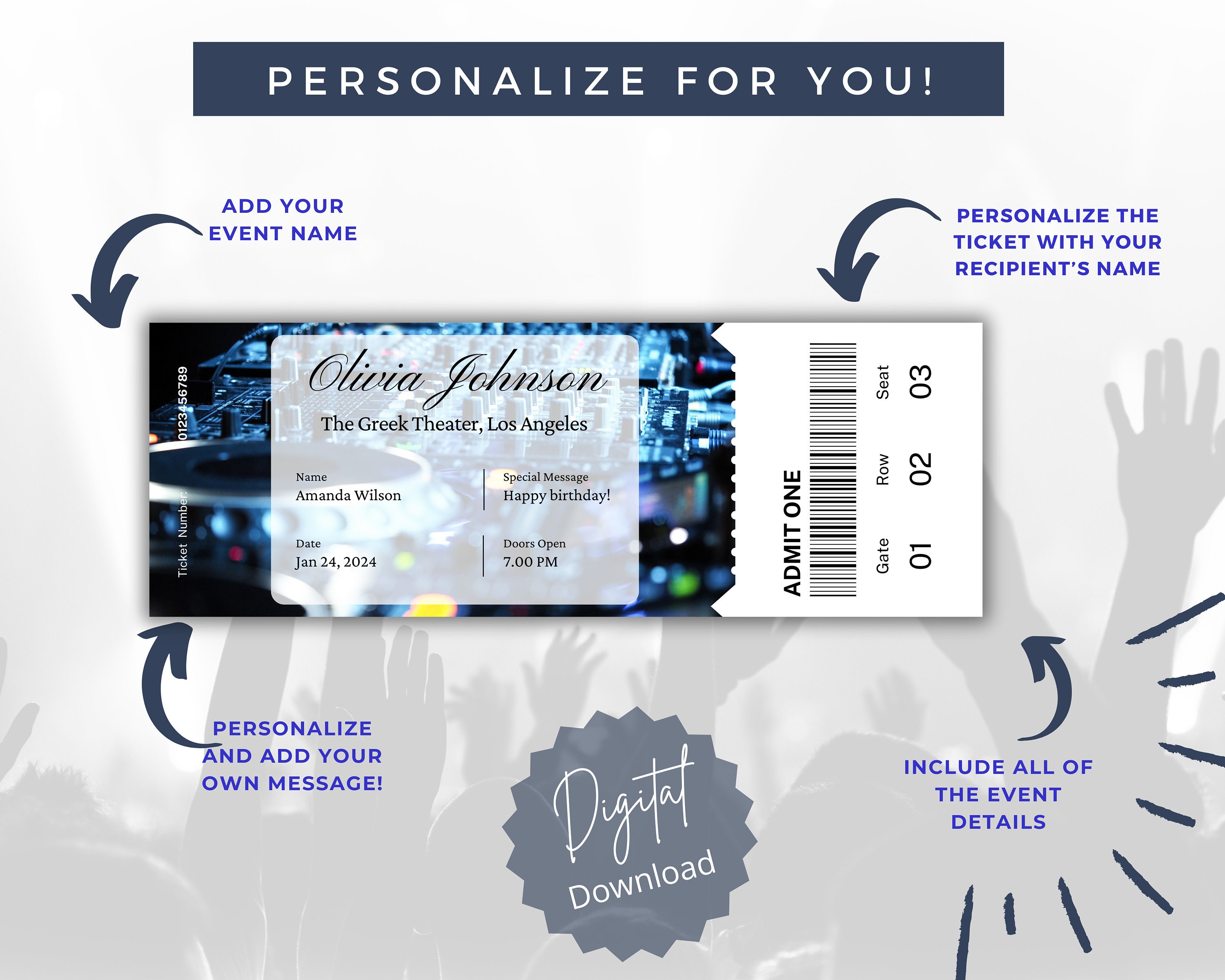 Editable Concert Ticket Template, DIY Event Ticket, Custom Concert ...