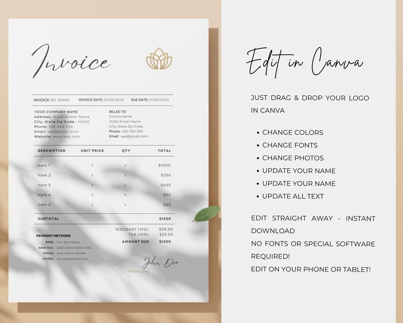 Invoice Template Minimalist Business Invoice, Small Business Template ...
