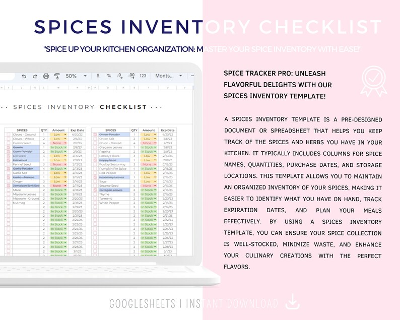 Spices Inventory List, Pantry Inventory Spreadsheet, Spice Inventory ...