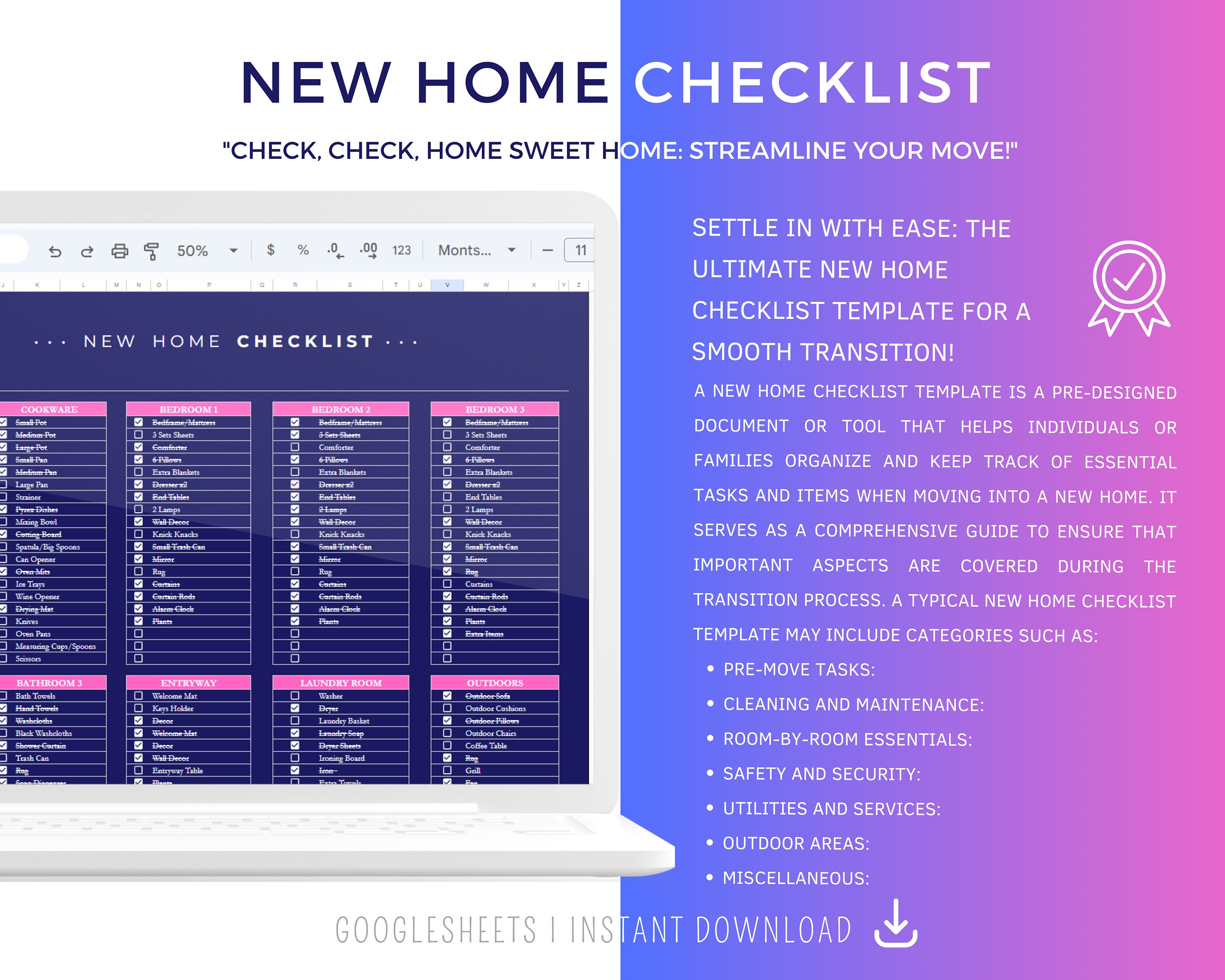 New House Checklist Template Excel Spreadsheet, Home Planner Google ...