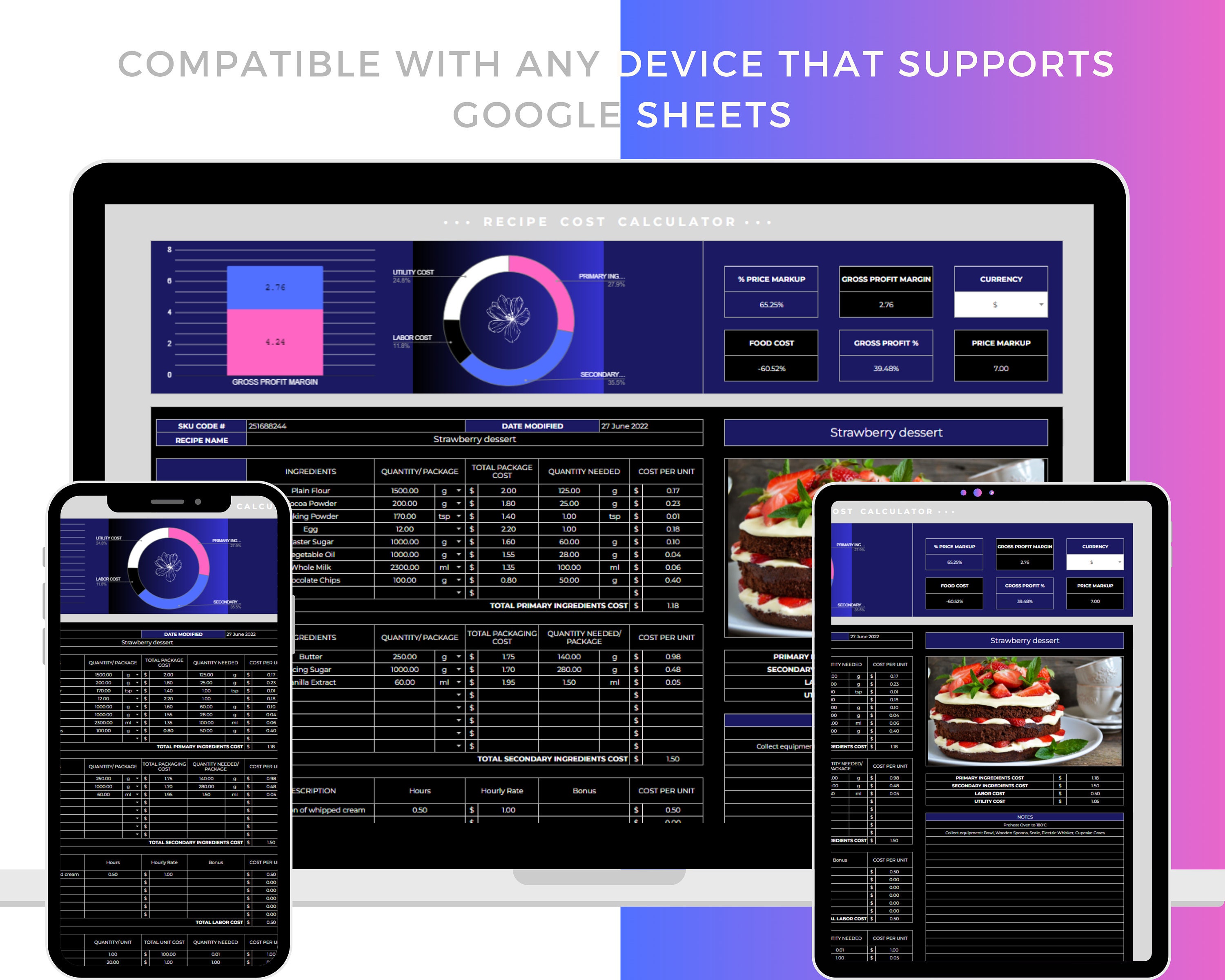 Recipe Cost Calculator Spreadsheet Template for Excel & - Etsy