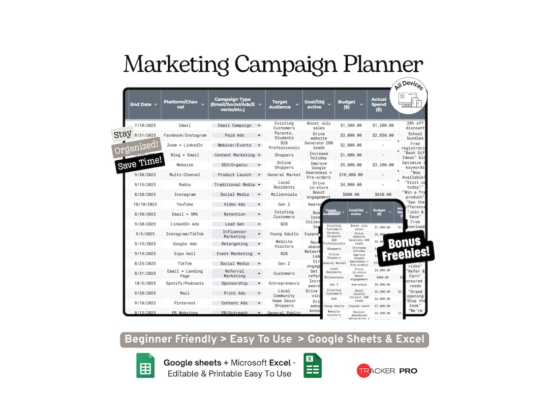 Marketing Campaign Planner Google Sheets Template, Campaign Budget ...