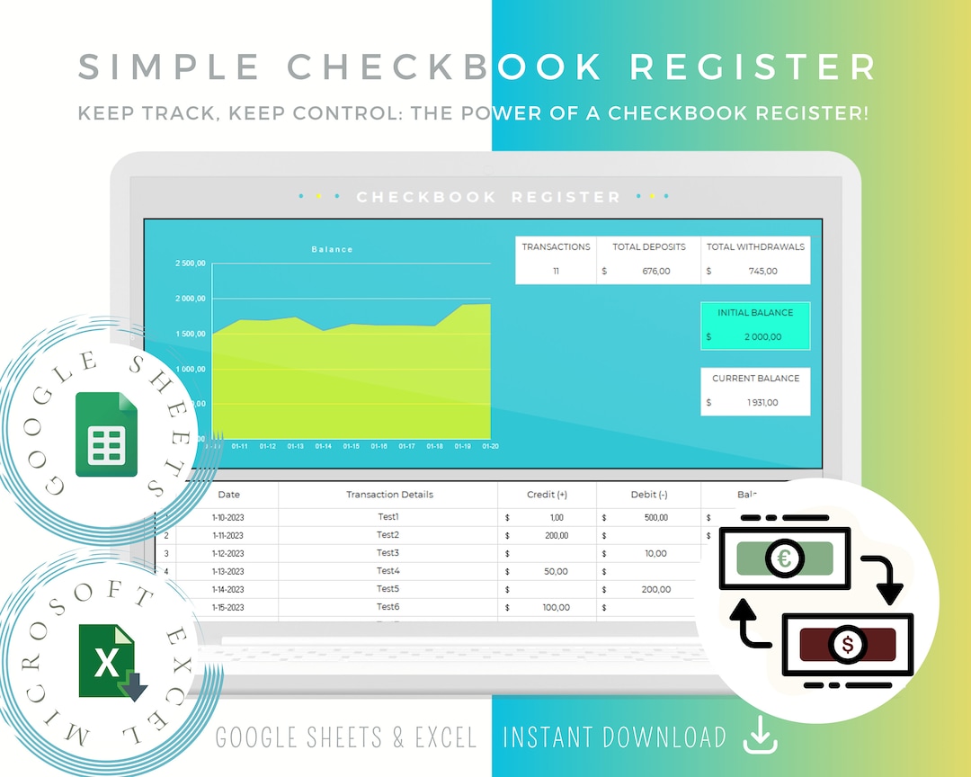 Simple Checkbook Register Google Sheets Spreadsheet, Track Your Bank ...