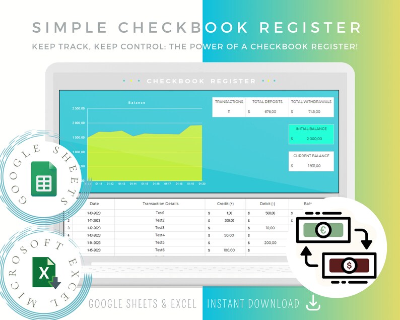 Simple Checkbook Register Google Sheets Spreadsheet, Track Your Bank ...