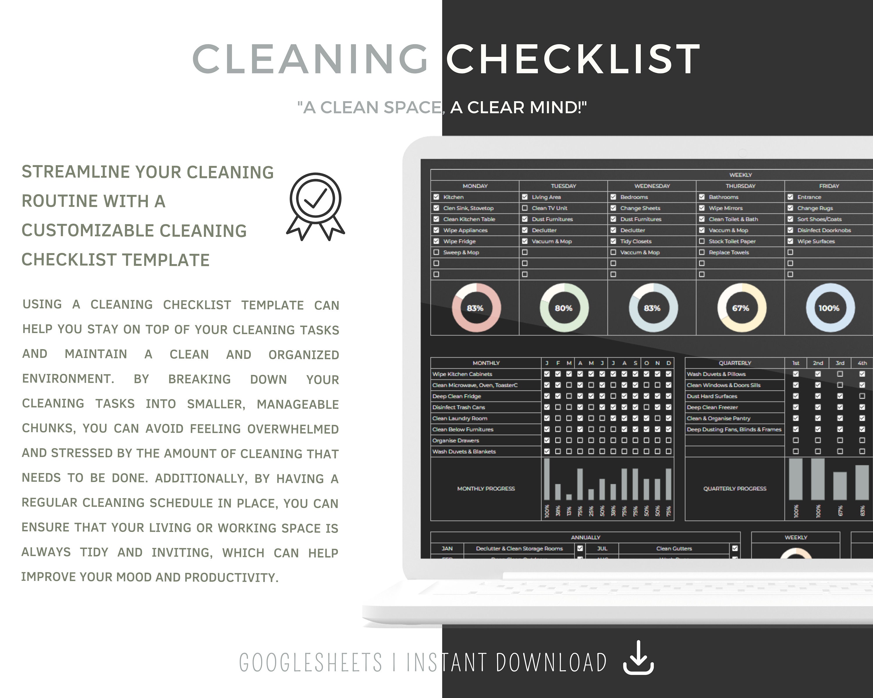 Cleaning Schedule Spreadsheet, Cleaning Checklist, Cleaning Tracker ...