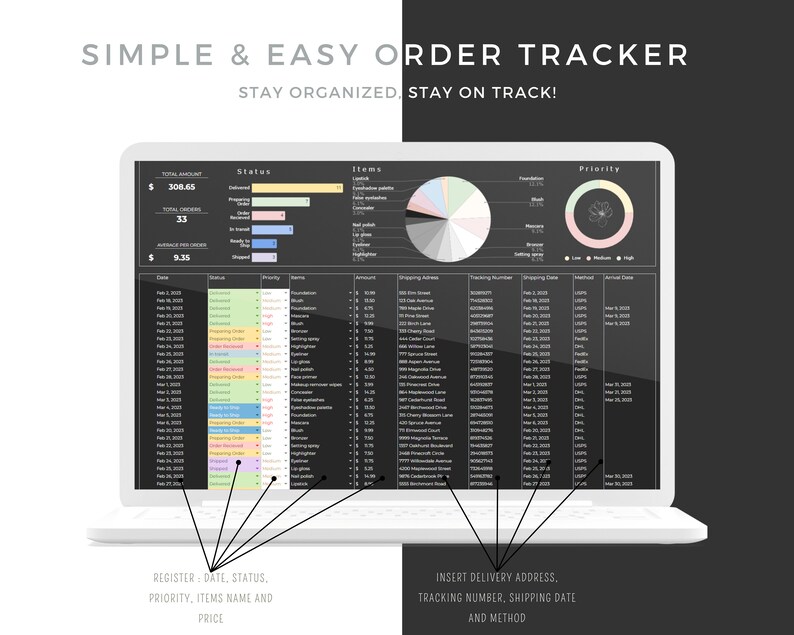 Order Manager & Tracker Google Sheets Excel Template Small Business ...