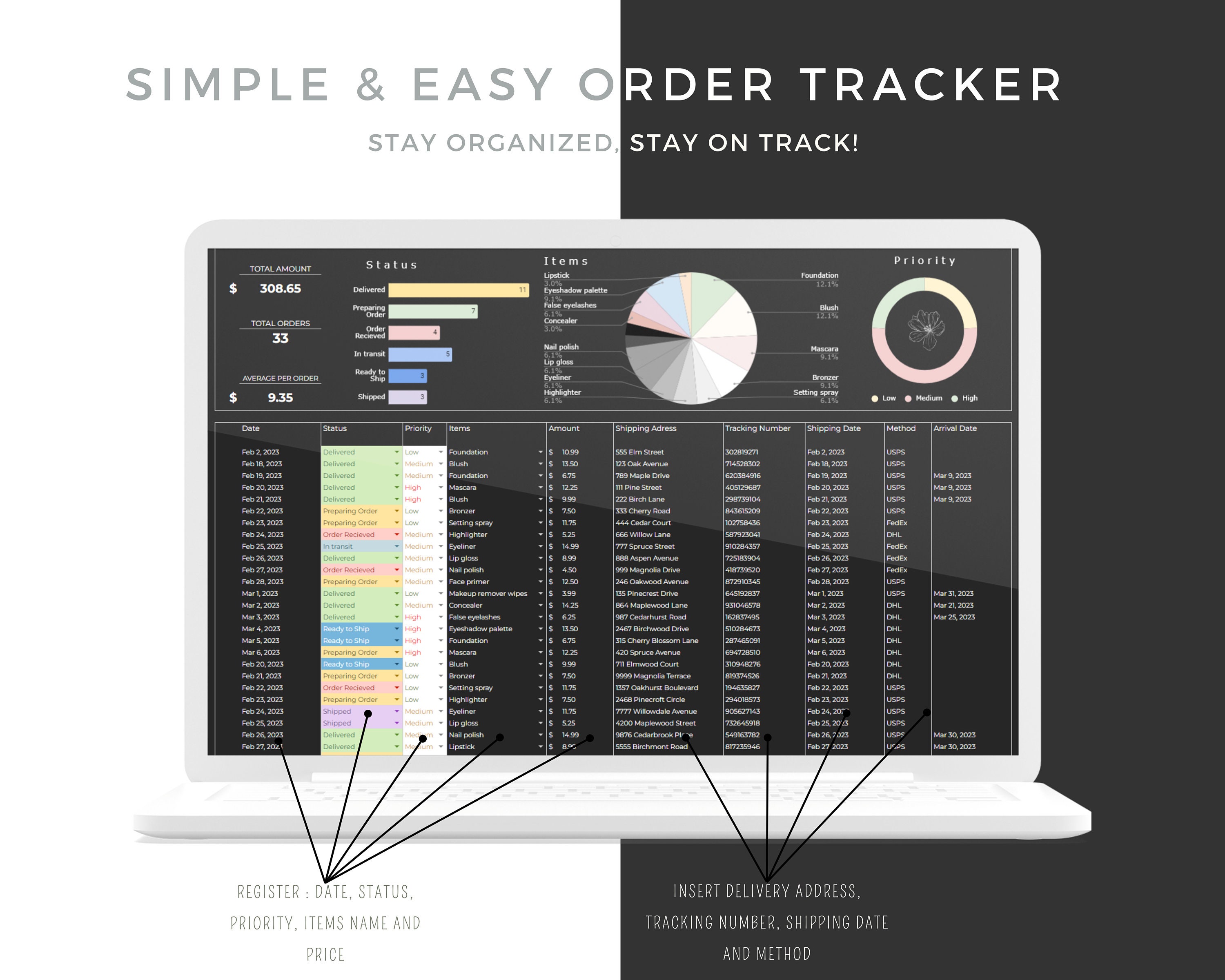 Order Manager & Tracker Google Sheets Excel Template Small Business ...