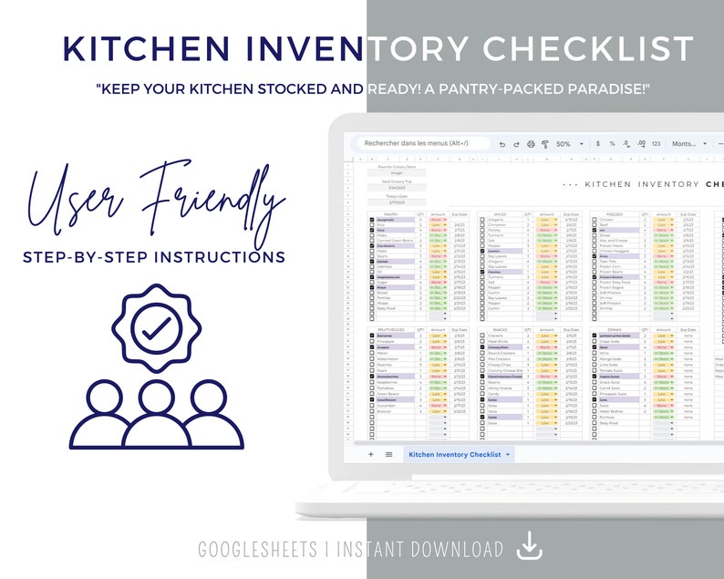 Kitchen Inventory Template, Pantry Inventory Spreadsheet List, Freezer ...