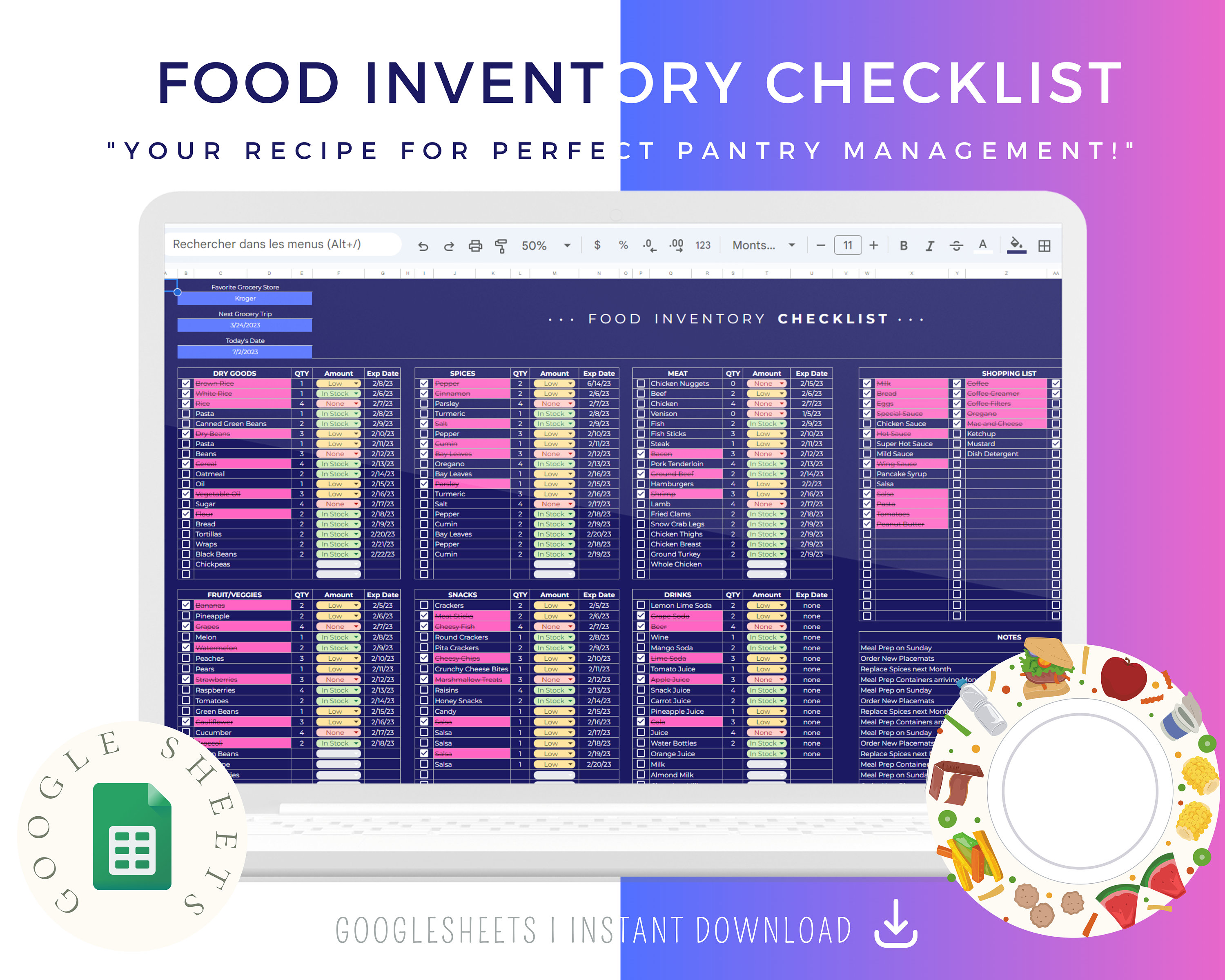 Food Tracker Spreadsheet, Food Inventory Template List Refrigerator ...