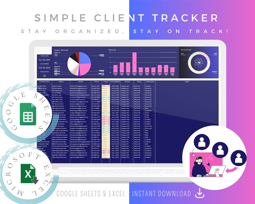 Client Tracker Excel, Client Tracker Google Sheets, Client Tracker ...