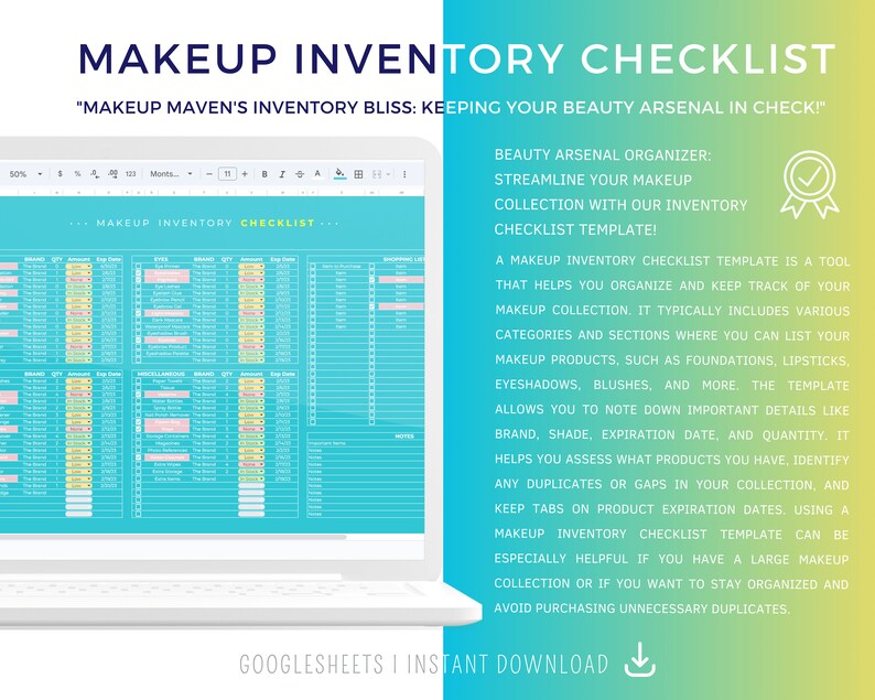 Inventory Sheet Organization Sheet Excel Spreadsheet, Makeup Inventory ...