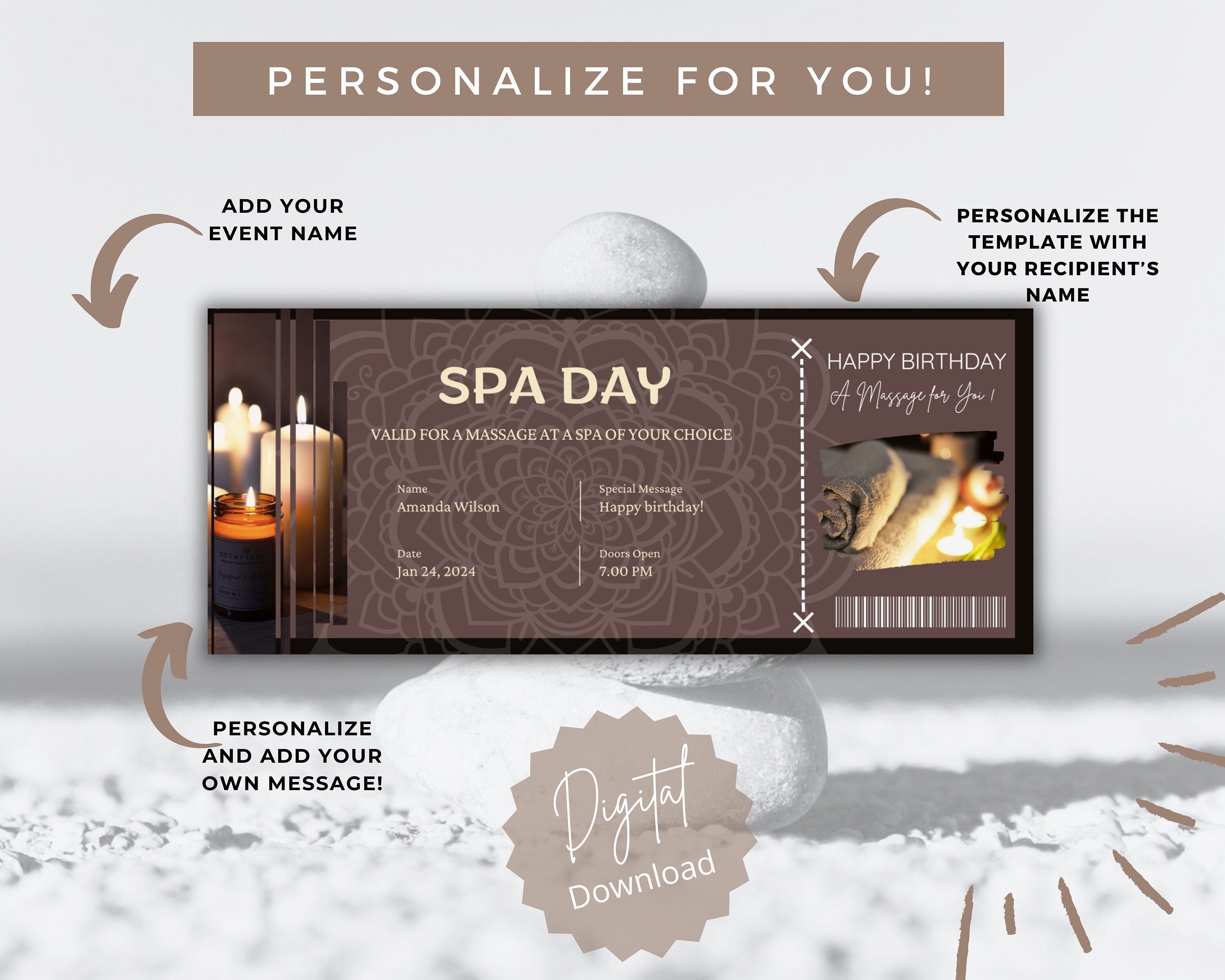 Editable Spa Day Voucher Personalized Massage Coupon Printable Gift ...