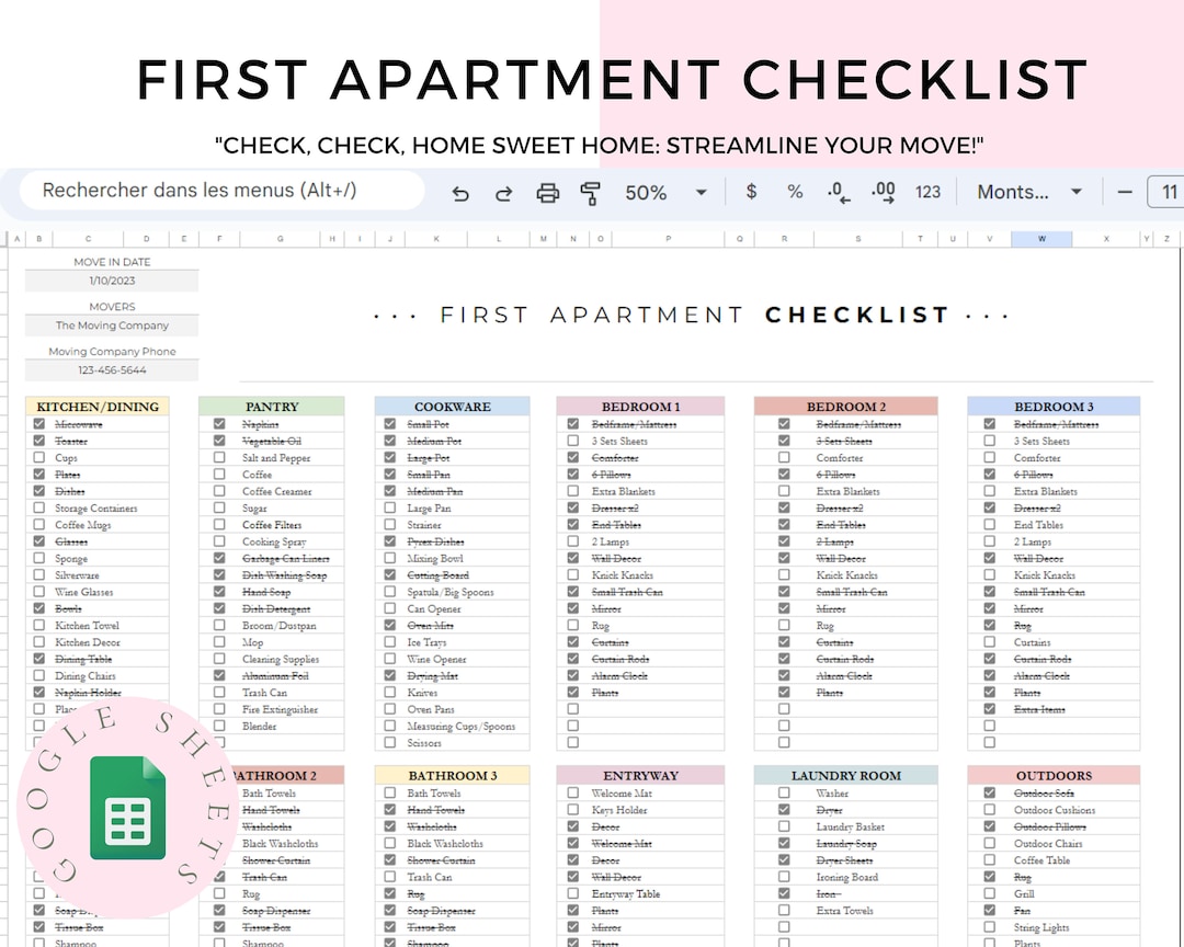 Furniture Inventory, First Apartment Checklist Template Excel ...
