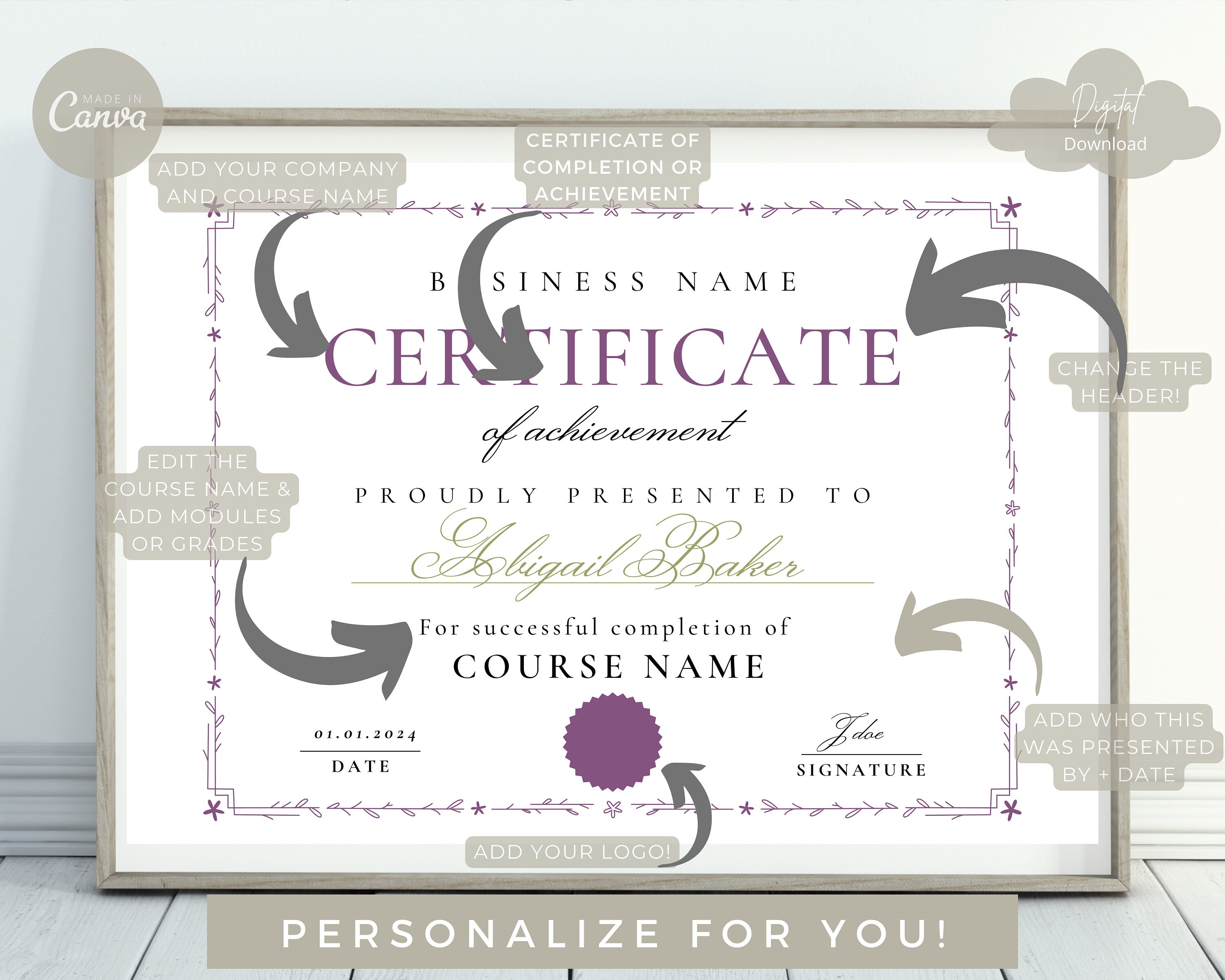 Certificate of Completion Template BUNDLE, Editable Certificate of ...