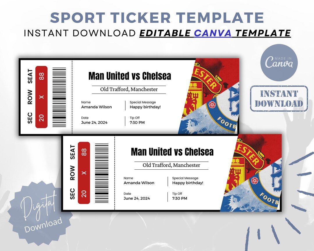 Editable Sports Ticket Template, DIY Sporting Ticket, Custom Sports ...