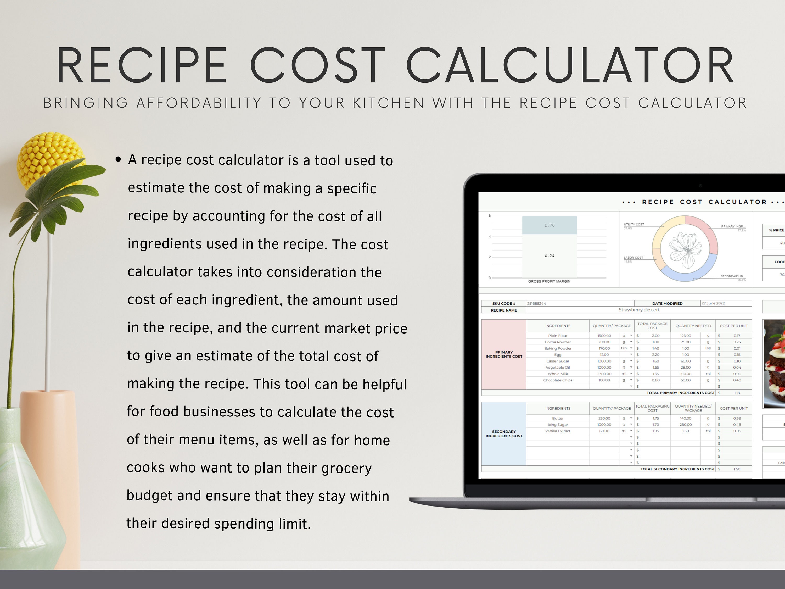 Recipe Cost Calculator for Cooking & Baking, MS Excel, Recipe Price ...