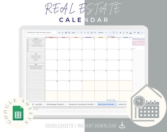 Realtor Monthly Calendar Digital, Real Estate Calendar Excel Template ...