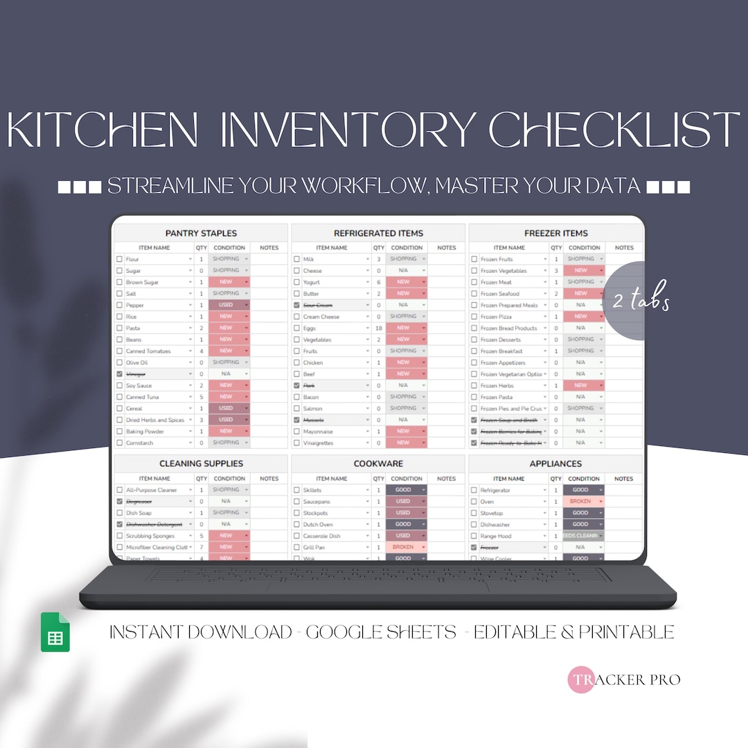 Kitchen Inventory Template, Pantry Inventory Spreadsheet List, Freezer ...