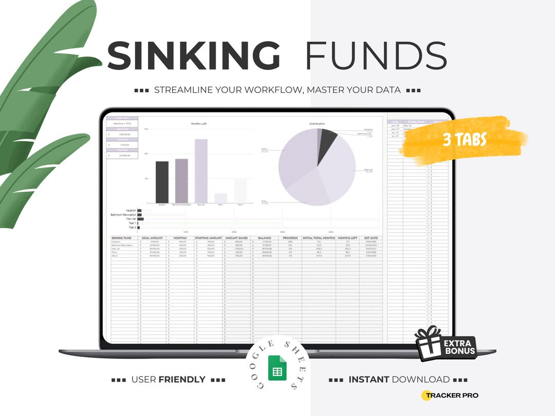 Sinking Funds Tracker Spreadsheet for Google Sheets, Savings Tracker ...