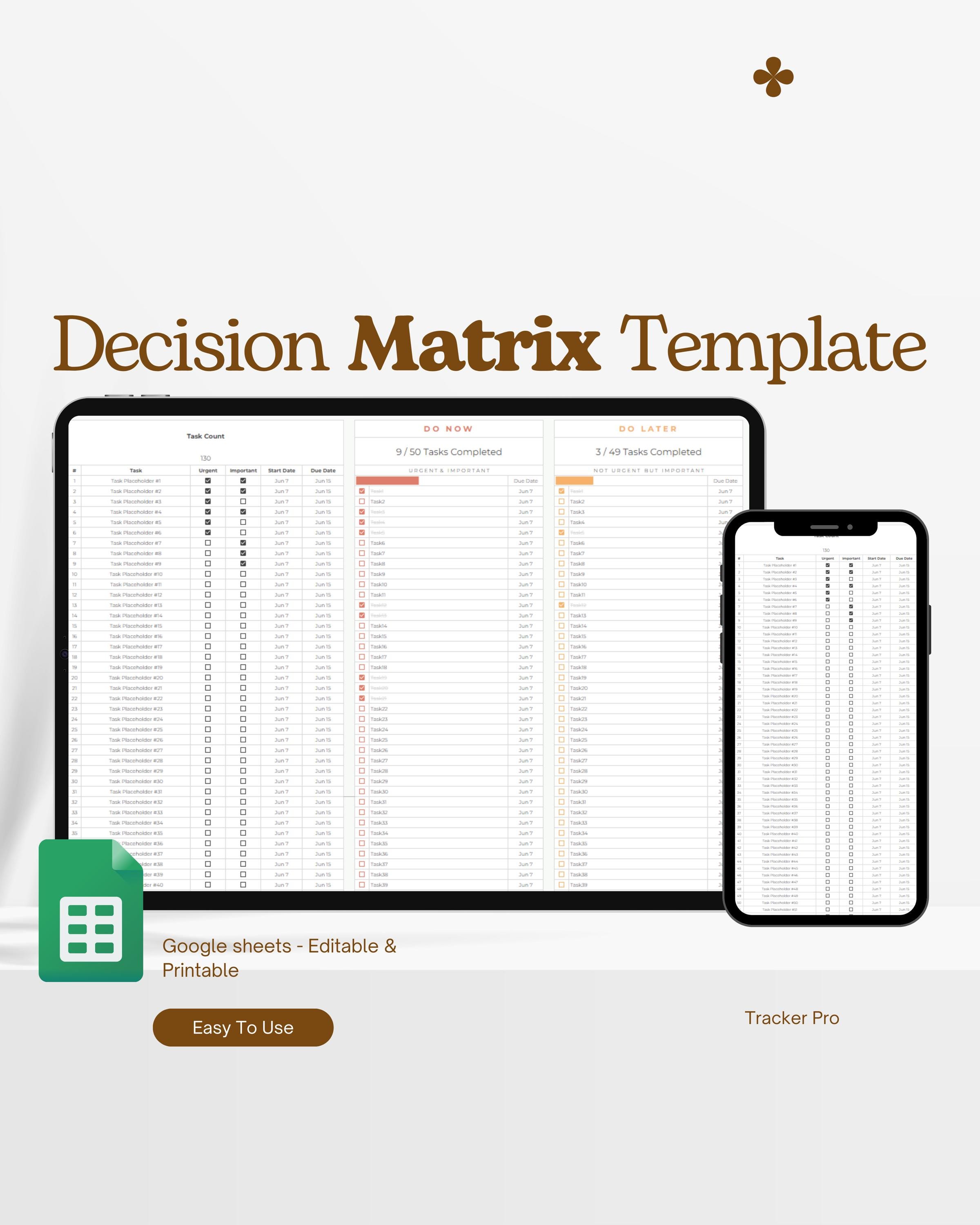 Decision Matrix Template - Google Sheets Template, Priority Task ...