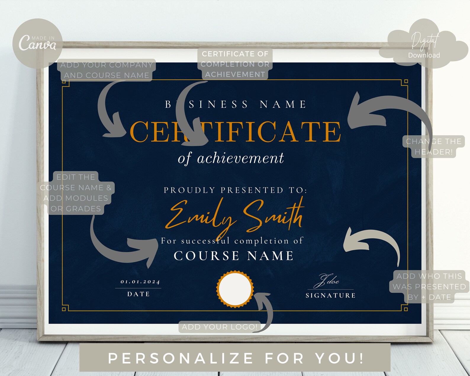 Certificate of Completion Template for Nail Course, INSTANT DOWNLOAD ...