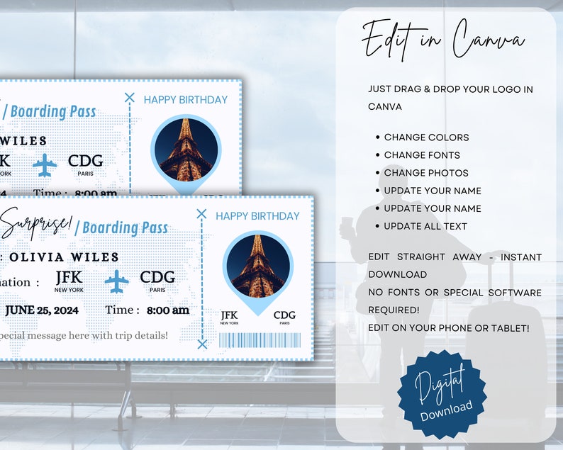 Editable Boarding Pass Template Bundle, Printable Airline Ticket, Plane ...