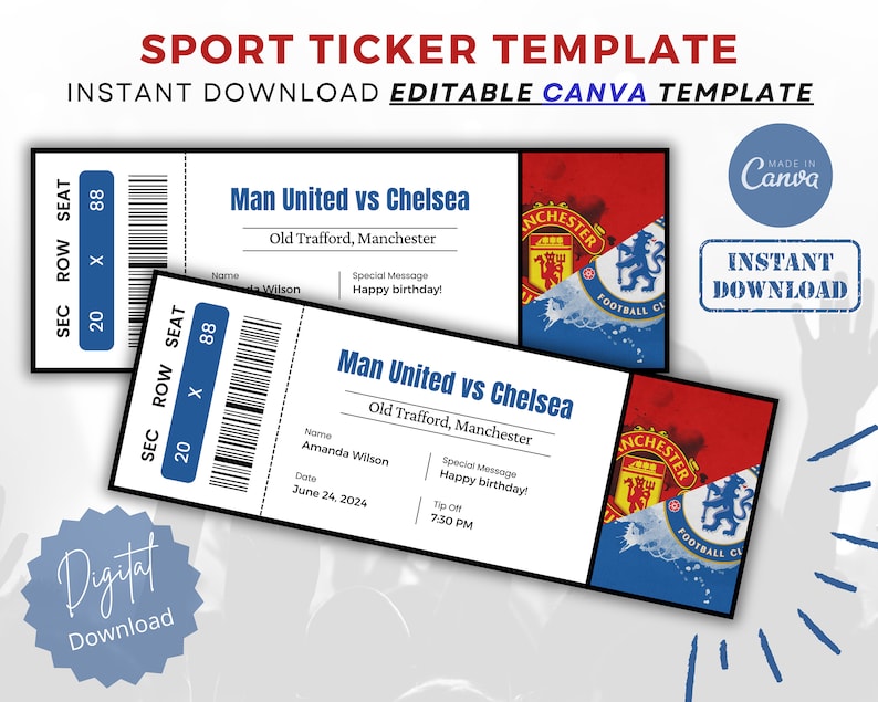 Editable Sports Ticket Template, DIY Sporting Ticket, Custom Sports Ticket Gift, Surprise ...