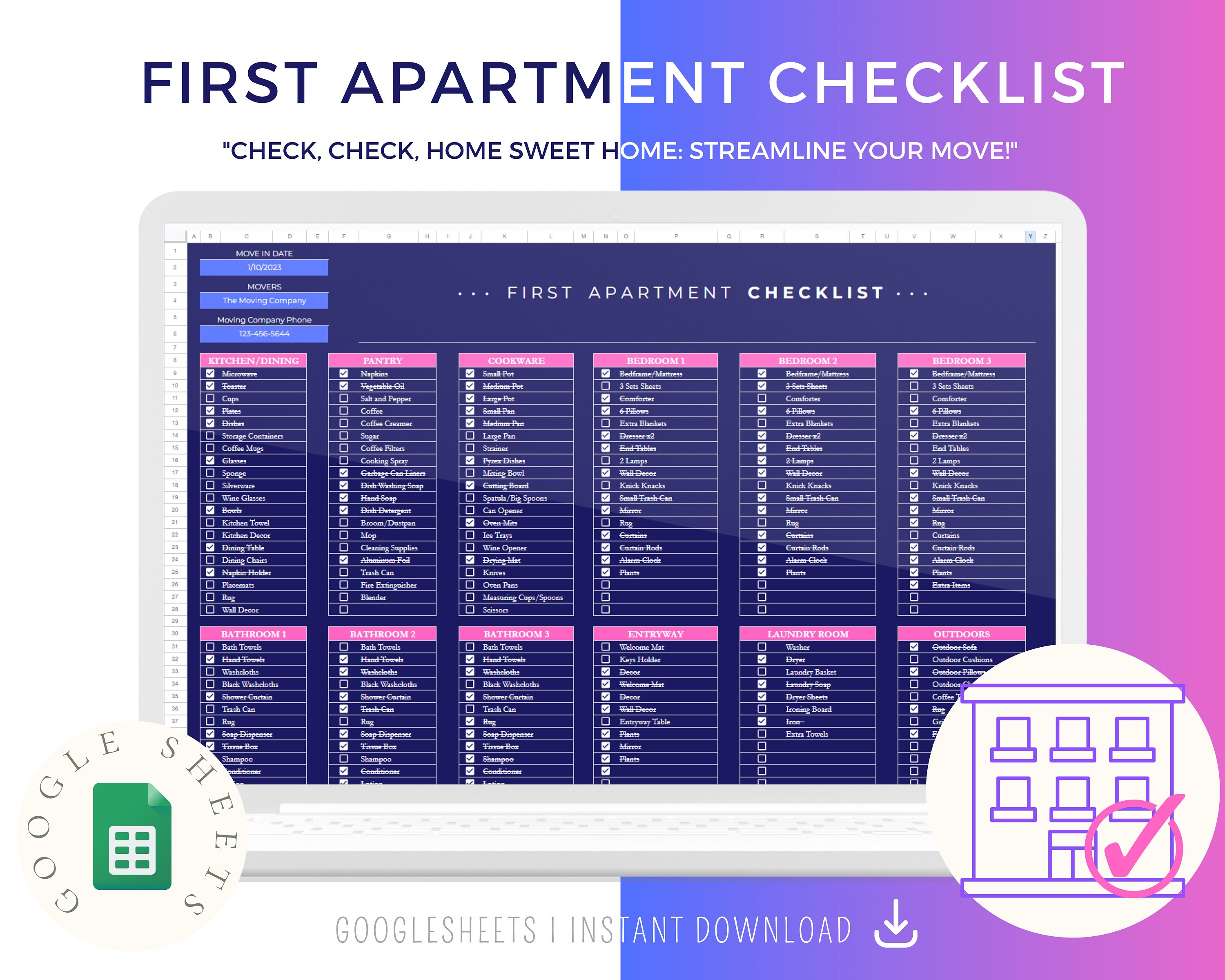 First Apartment Essentials Checklist, New Apartment Checklist, New ...
