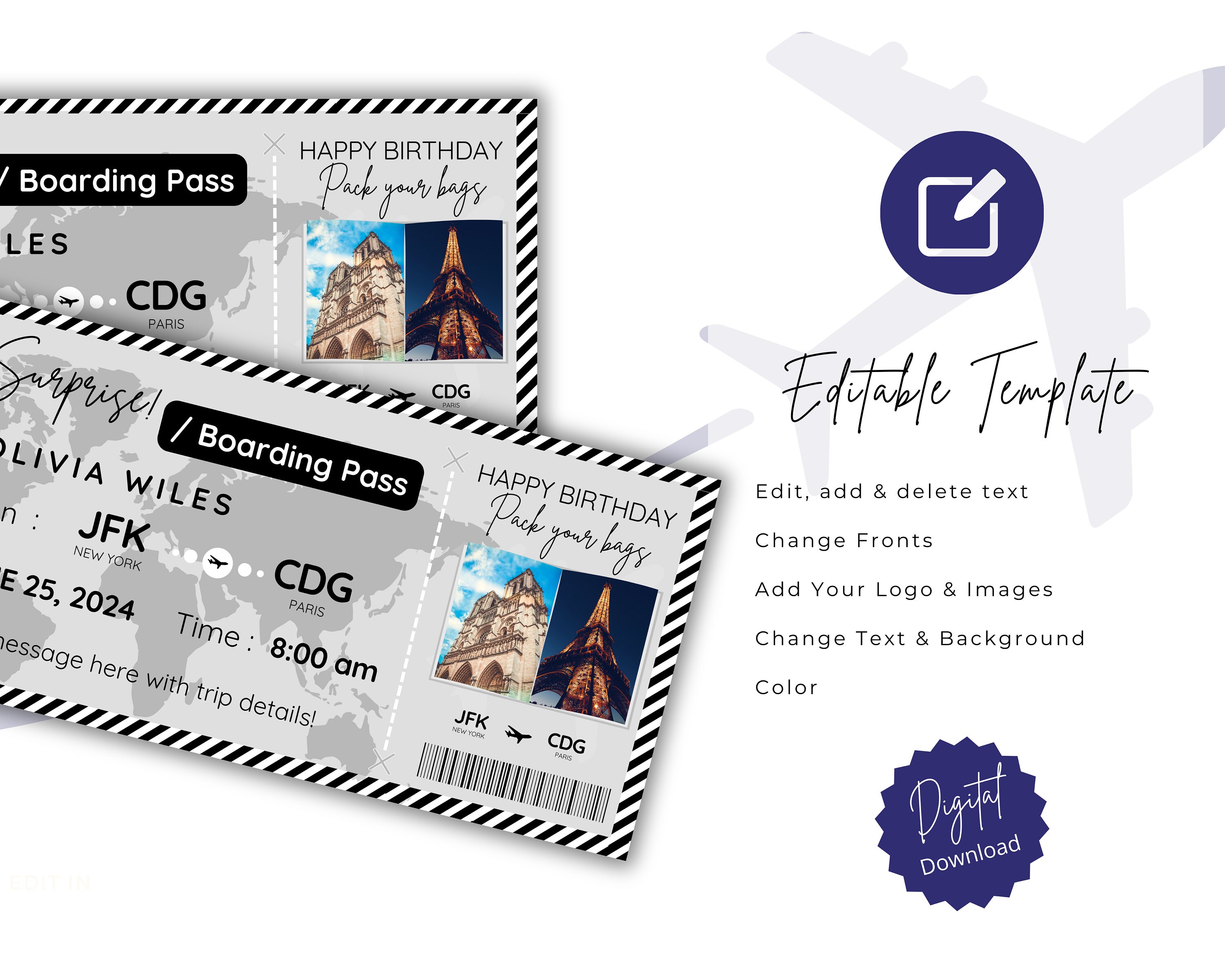 Editable Boarding Pass Template Printable Personalized - Etsy