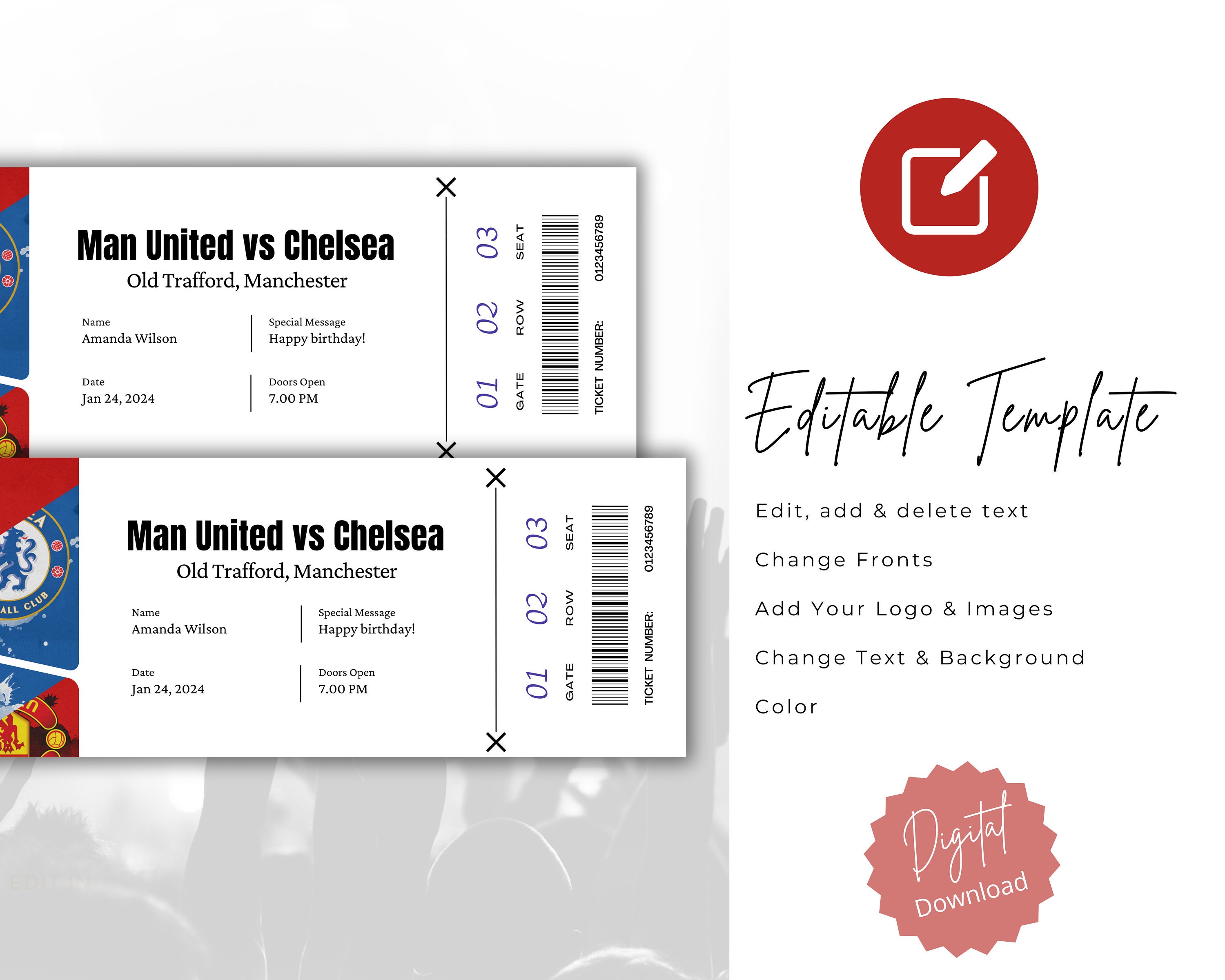 Editable Sports Ticket Template, DIY Sporting Ticket, Custom Sports ...