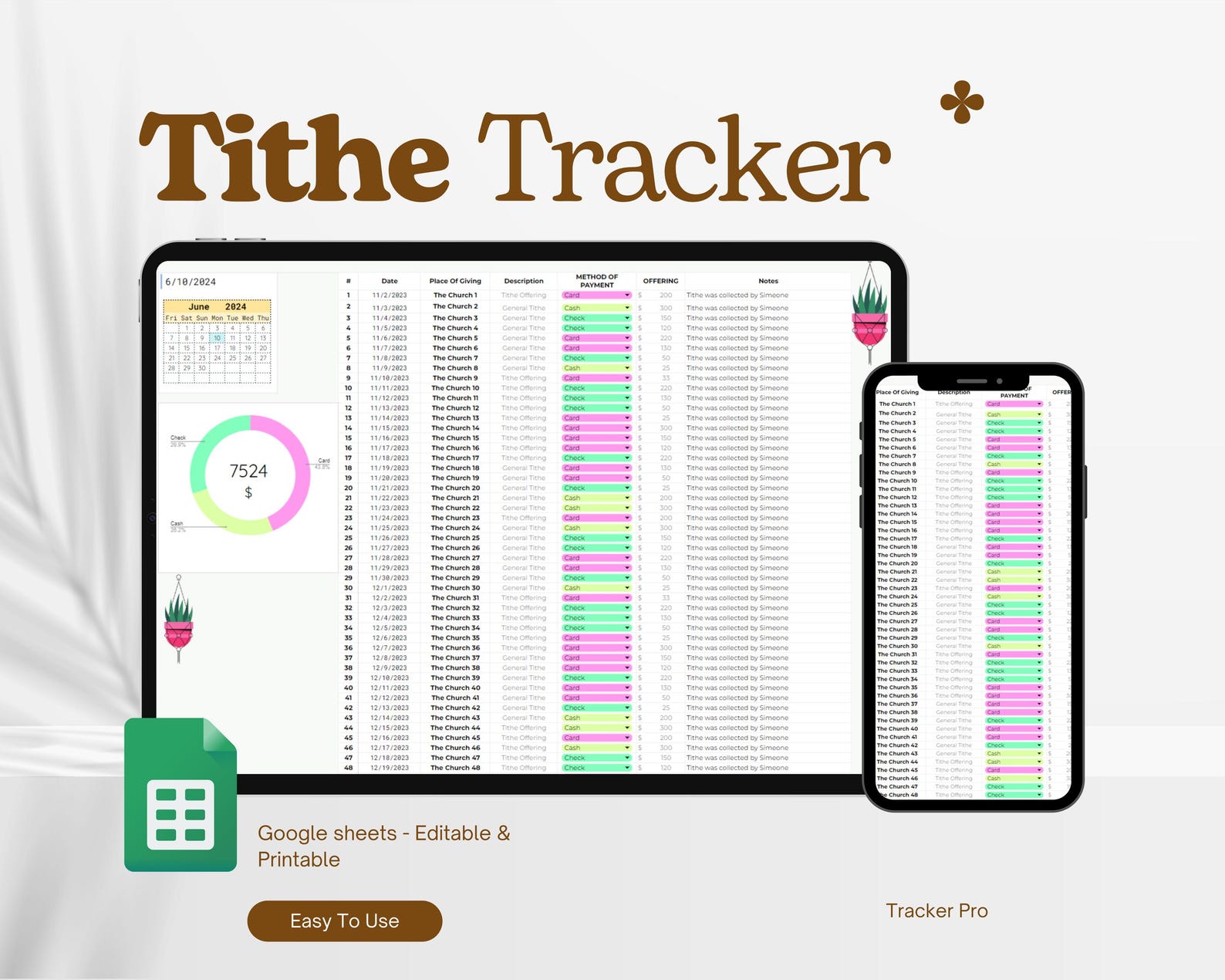 Tithe Tracker Google Sheets, Editable Giving Log, Tithes and Offering ...