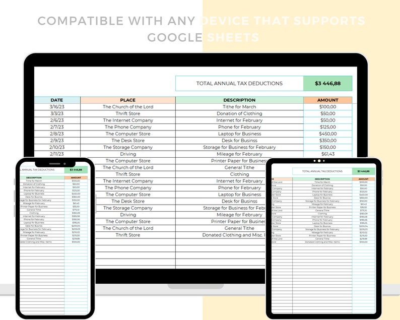 Tax Deduction Tracker Excel Spreadsheet, Editable Tax Deductions List ...