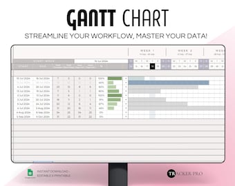 Gantt Chart for Google Sheets Excel Spreadsheet Project Planner Project Management, Project ...