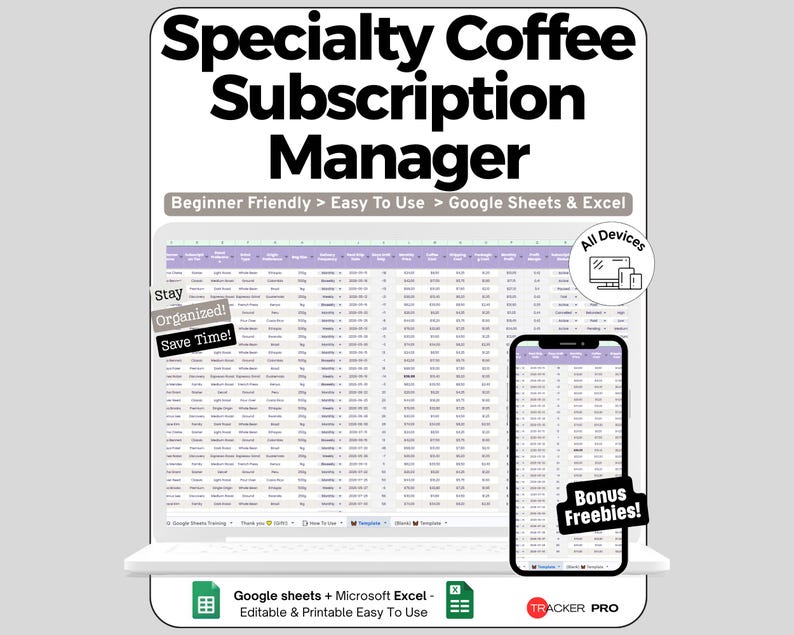 Coffee Subscription Spreadsheet for Google Sheets and Excel Order ...