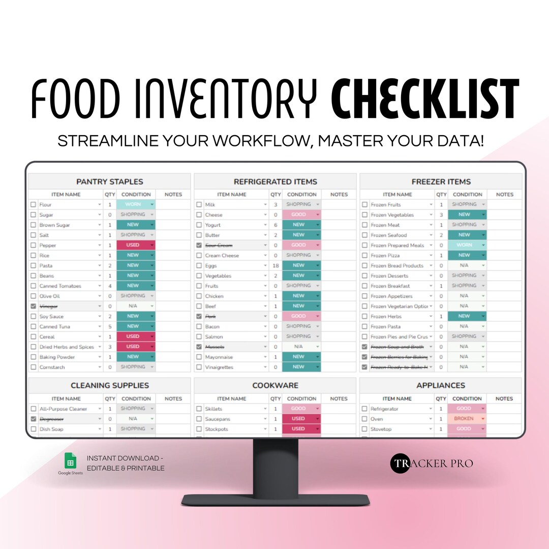 Food Tracker Template, Food Tracker Spreadsheet List Pantry Supplies ...