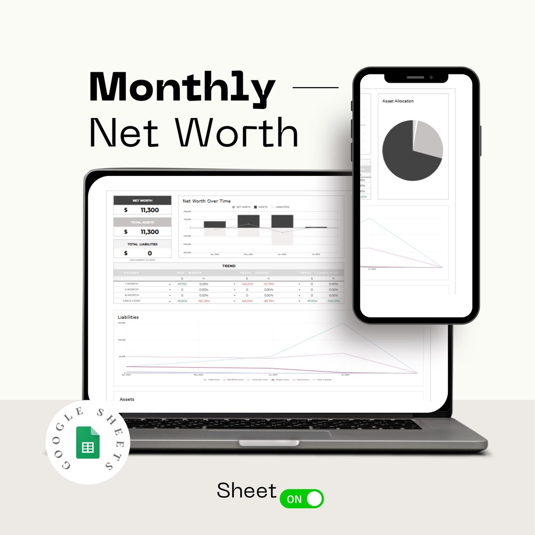 Net Worth Dashboard, Net Worth Tracker Spreadsheet Template for Google ...