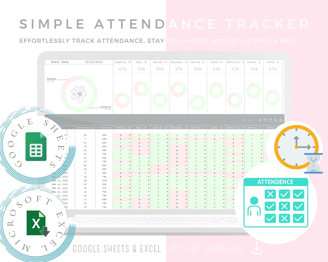 Employee Attendance Tracker, Leave Tracker, Punctuality Tracker, Excel ...