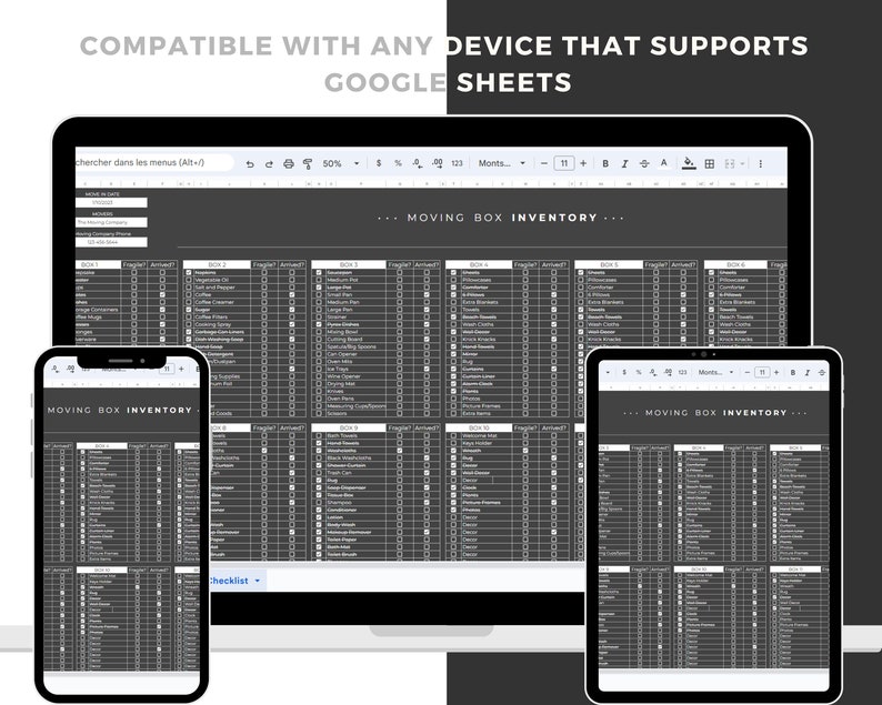 Moving Box Template Google Sheets, Moving Box Contents List, Storage ...