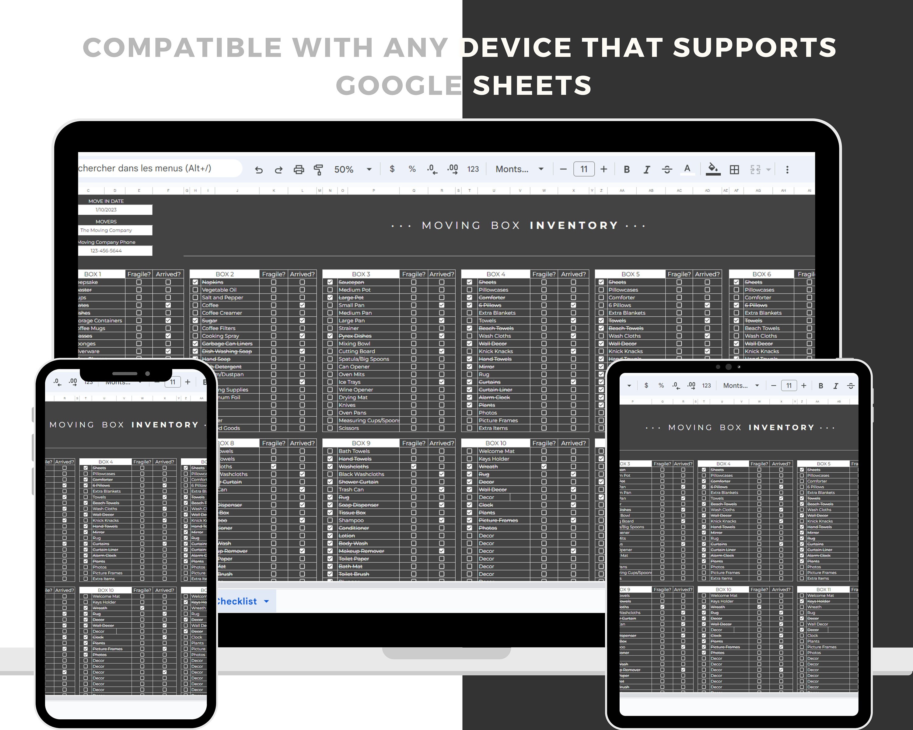 Moving Box Template Google Sheets, Moving Box Contents List, Storage ...