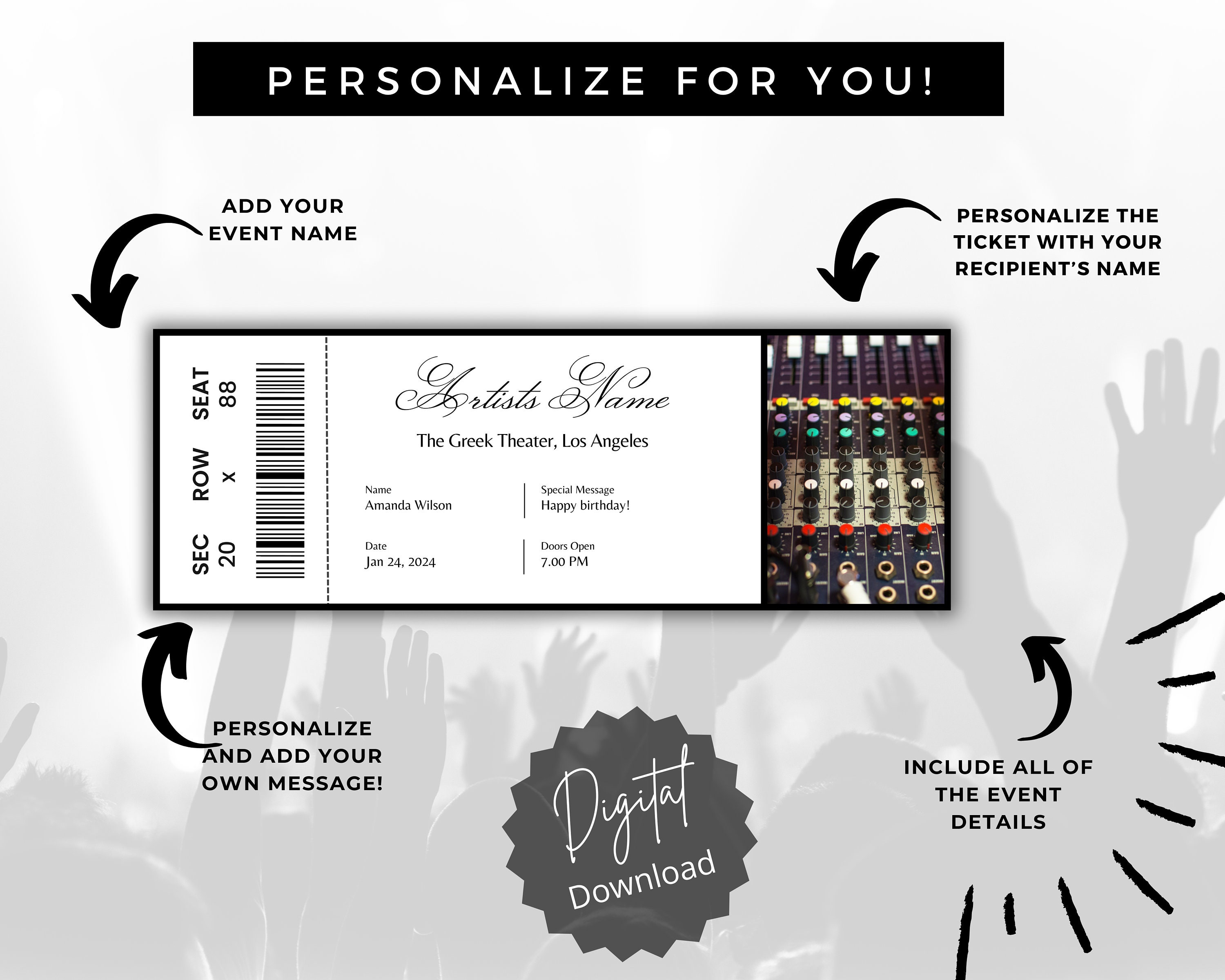 Editable Concert Ticket Template, DIY Event Ticket, Custom Concert ...