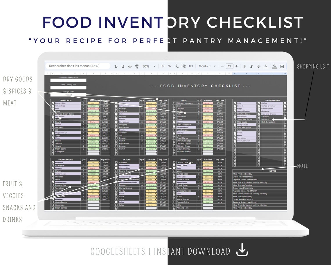 Food List Inventory Spreadsheet, Food Tracker Spreadsheet List Freezer ...
