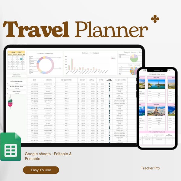 Digital Travel Planner Spreadsheet Template for Google Sheets: Vacation ...