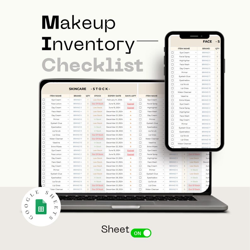 Makeup Inventory Management Template | Google Sheets & Excel | Makeup ...