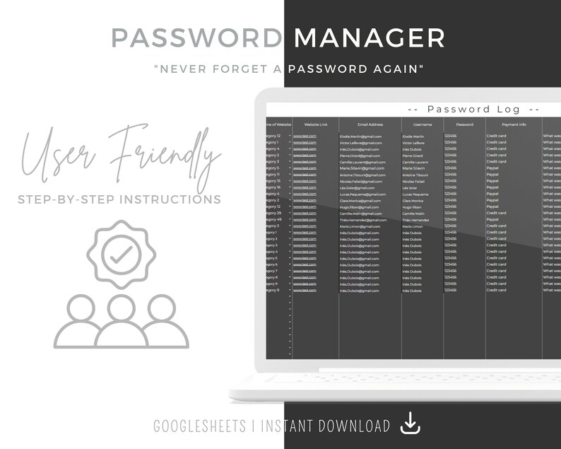 Password Tracker for Google Sheets Password Organizer Spreadsheet ...