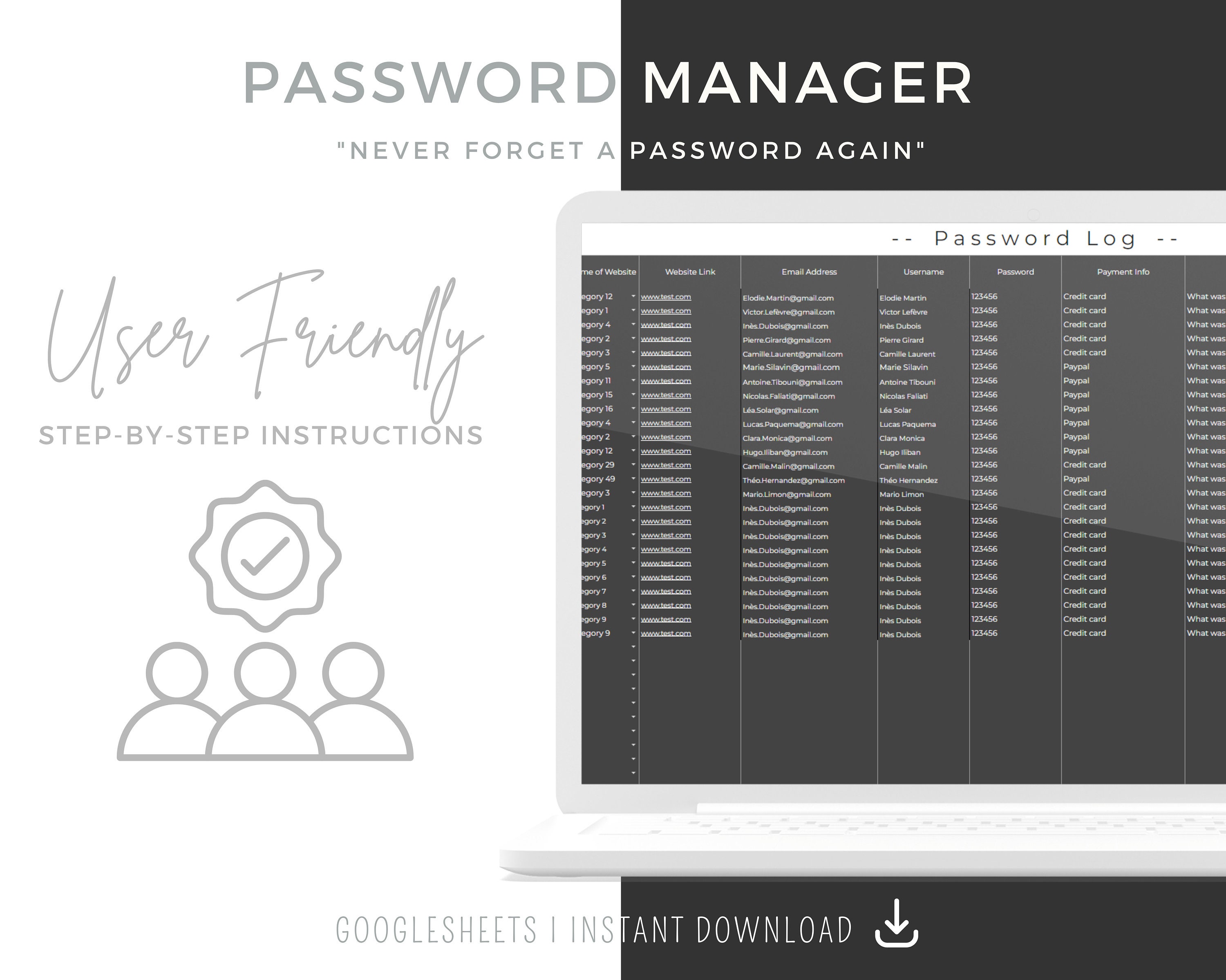Password Tracker for Google Sheets Password Organizer Spreadsheet ...