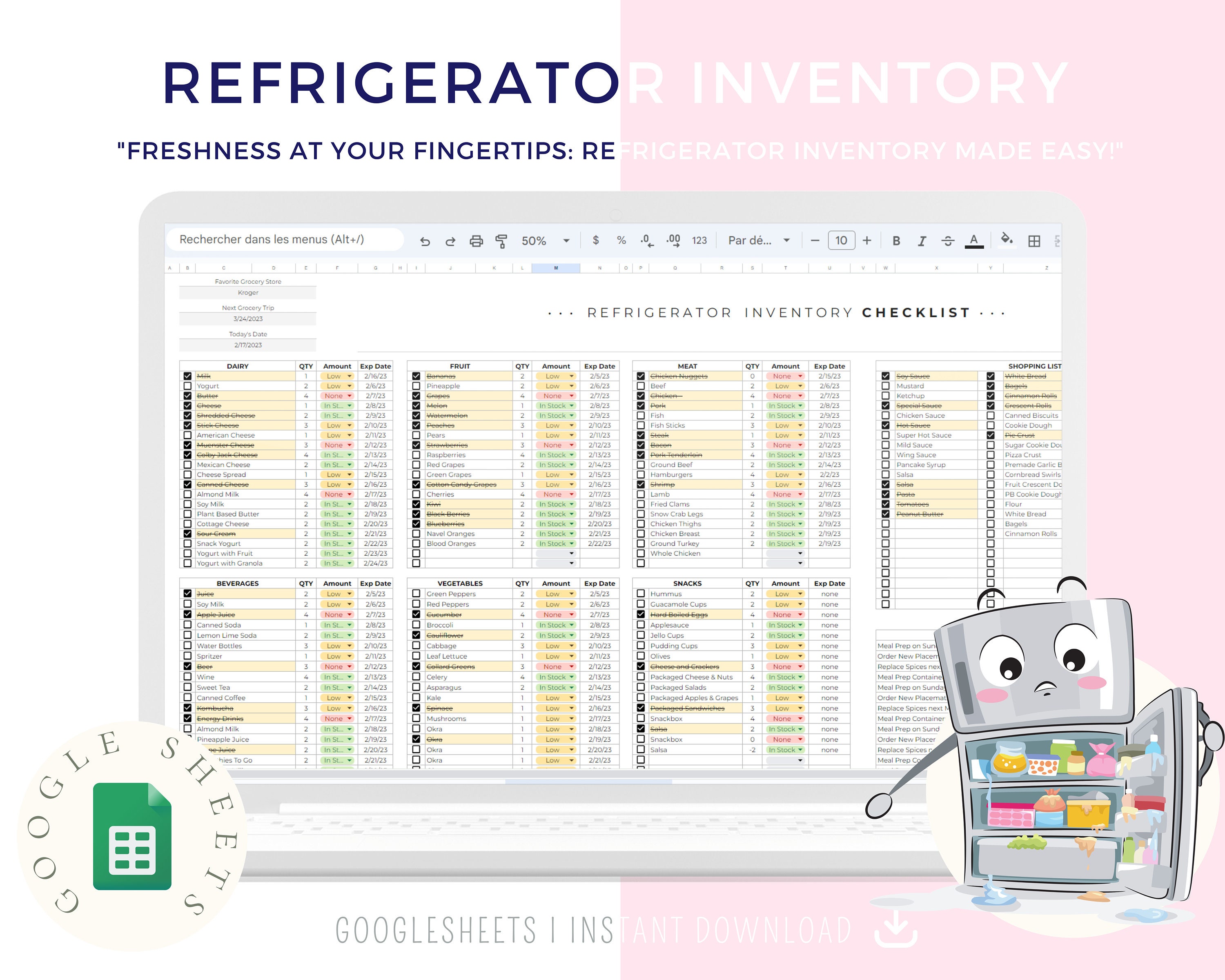 Refrigerator Inventory Template, Refrigerator Checklist, Refrigerator ...